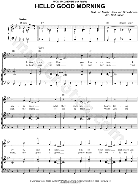 Nick Mackenzie "Hello Good Morning" Sheet Music in Bb Major - Download ...
